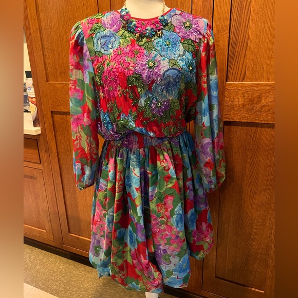 Diane Freis | Dresses | Vintage Playful Diane Freis Floral Beaded ...